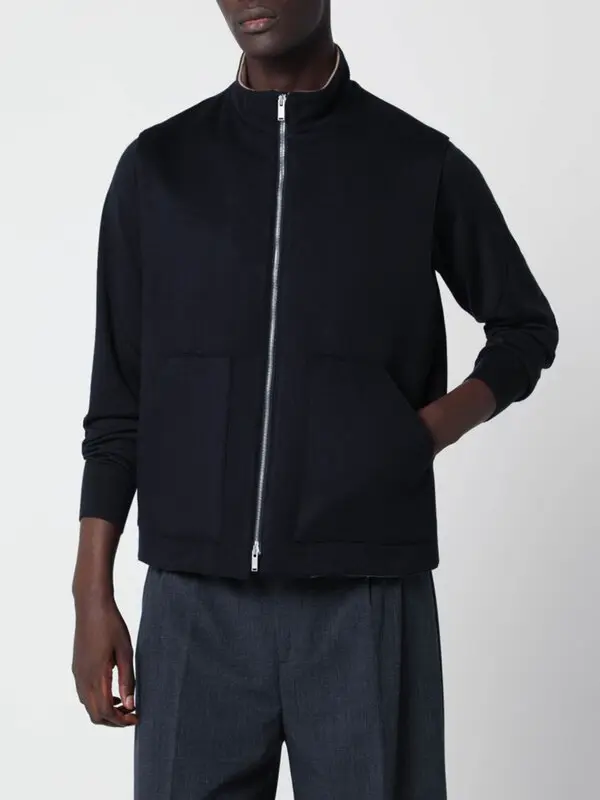 LARDINI High-neck Knitted Wool Gilet With Zip Closure - Blue