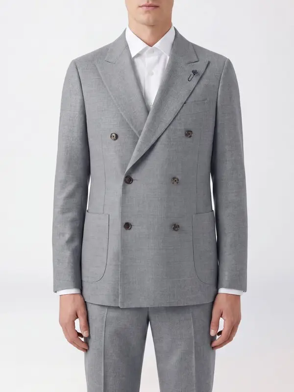 LARDINI Double-breasted Merino Wool Blazer With Peak Lapels
