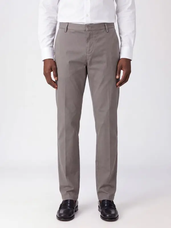 DONDUP Slim Fit Cuffed Stretch Cotton Chino Trousers - Grey