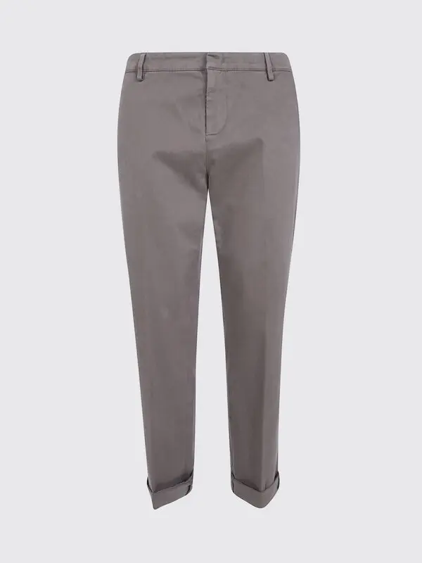 DONDUP Slim Fit Cuffed Stretch Cotton Chino Trousers - Grey