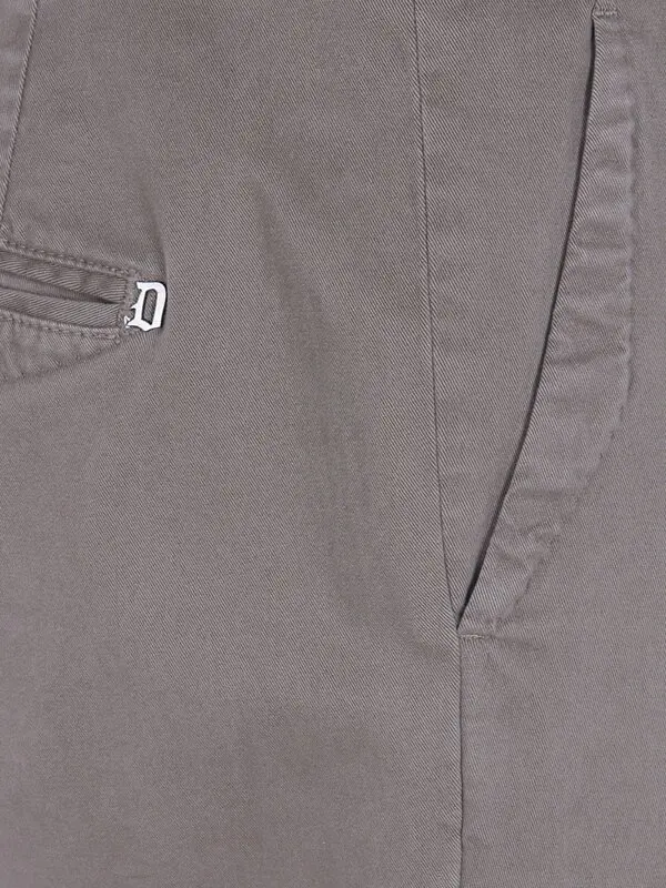 DONDUP Slim Fit Cuffed Stretch Cotton Chino Trousers - Grey