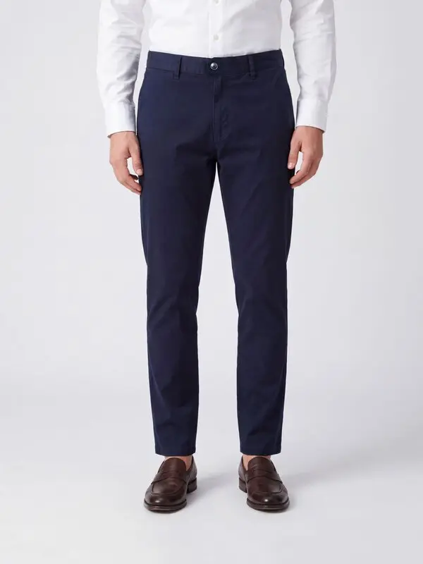 SLOWEAR Slim Fit Stretch Cotton Chino Trousers With Slash Pockets - Blue