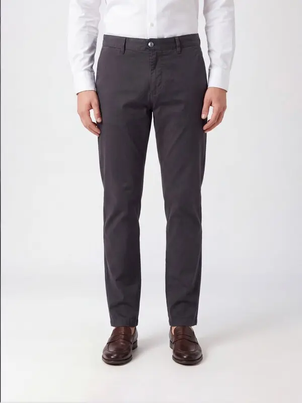 SLOWEAR Slim Fit Stretch Cotton Chino Trousers With Slash Pockets - Brown