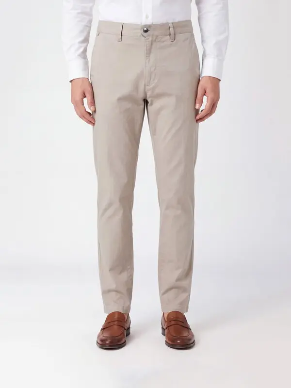 SLOWEAR Slim Fit Stretch Cotton Chino Trousers With Slash Pockets - Cocoa