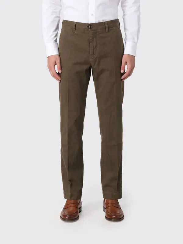 SLOWEAR Slim Fit Stretch Cotton Chino Trousers With Slash Pockets - Green