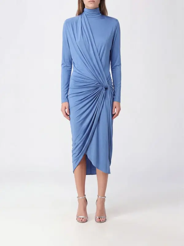 Balmain Asymmetric Draped High-neck Midi Dress In Jersey