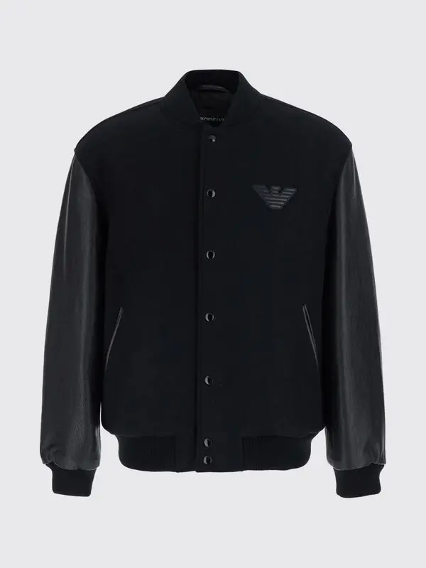 Emporio Armani College-style Wool And Leather Bomber Jacket With Eagle Logo