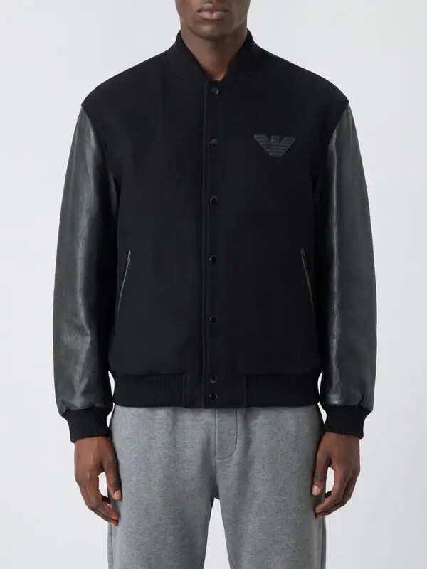 Emporio Armani College-style Wool And Leather Bomber Jacket With Eagle Logo