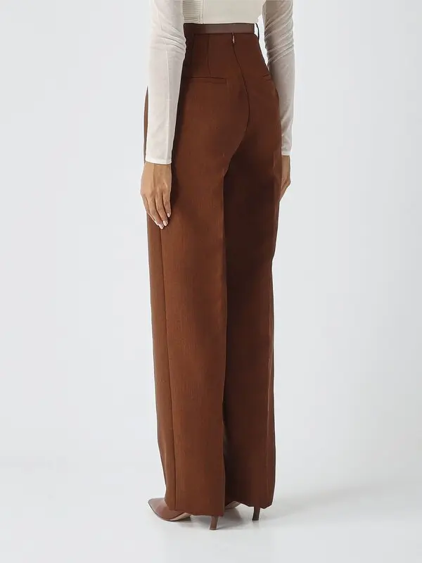 Elisabetta Franchi High-waisted Virgin Wool Palazzo Trousers - Tobacco