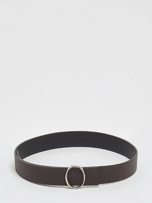 Orciani Adjustable Hammered Leather Belt With Interlocking Buckle - Dark