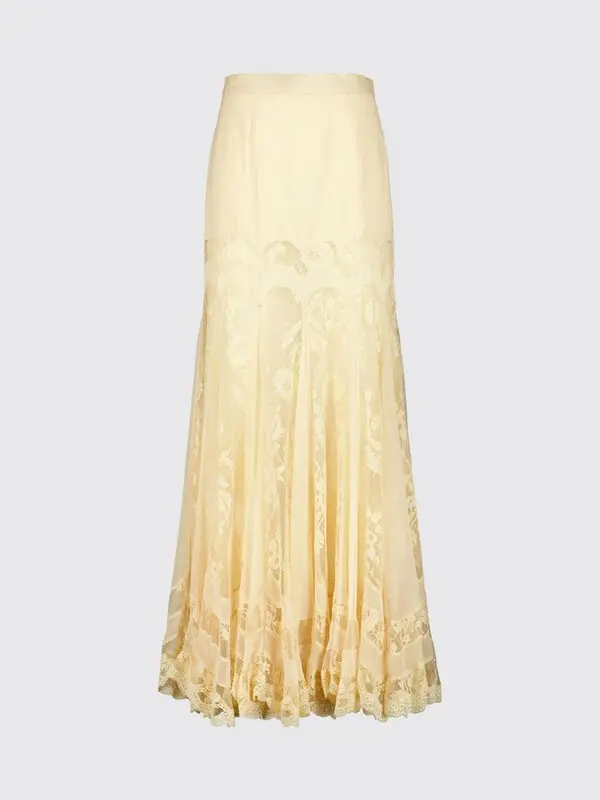 Zimmermann High-waisted Silk Crêpe Long Skirt With Lace Inserts - Beige