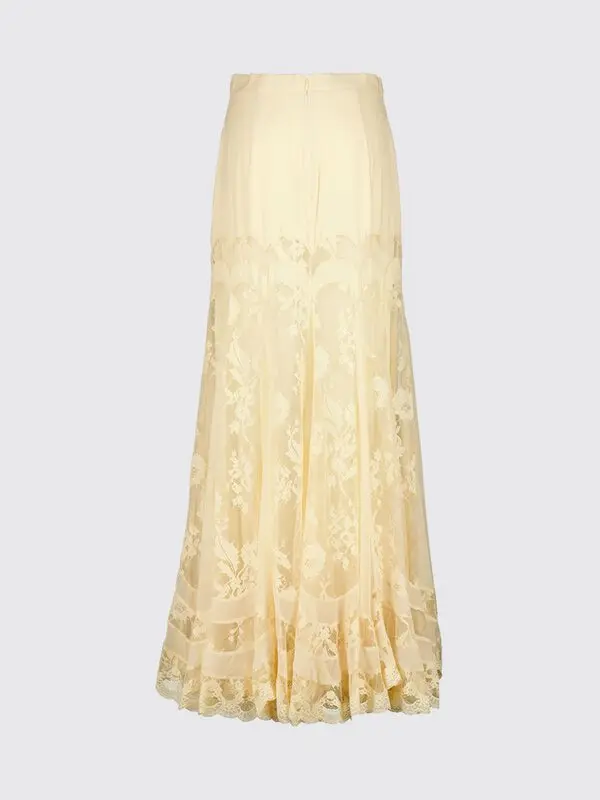 Zimmermann High-waisted Silk Crêpe Long Skirt With Lace Inserts - Beige