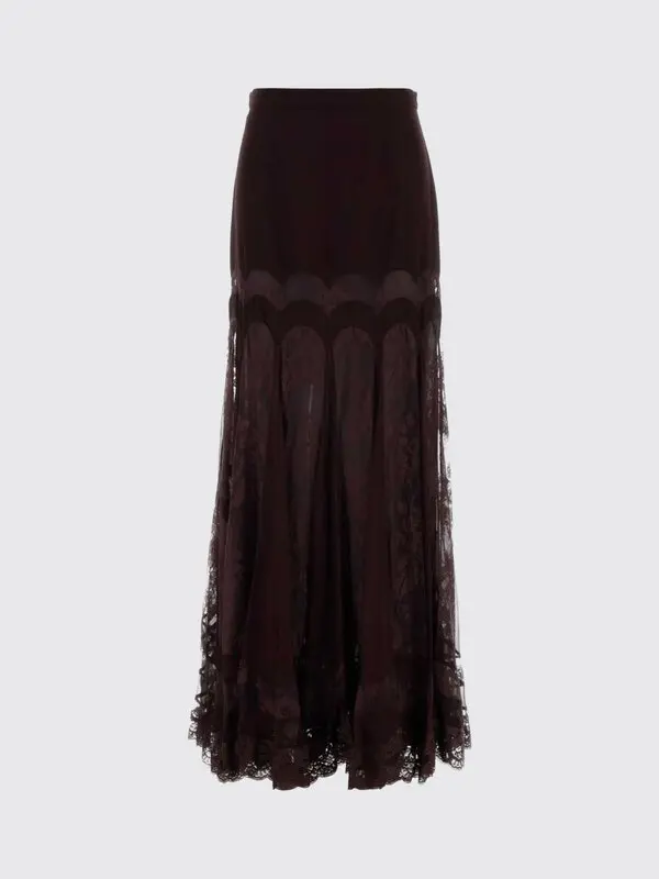 Zimmermann High-waisted Silk Crêpe Long Skirt With Lace Inserts - Brown