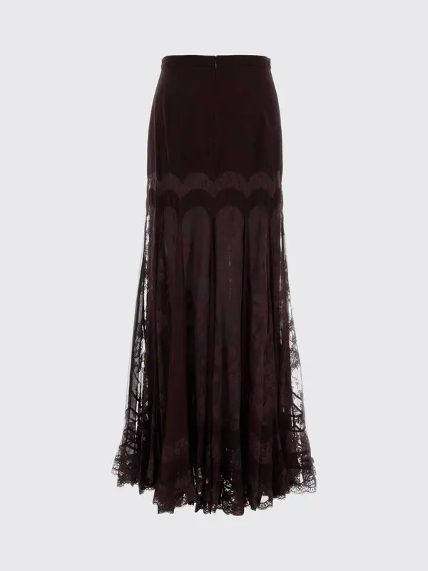 Zimmermann High-waisted Silk Crêpe Long Skirt With Lace Inserts - Brown