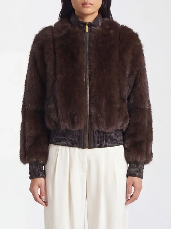 Zimmermann High Neck Jacket In Faux Fur With Zip Closure And Slit Pockets