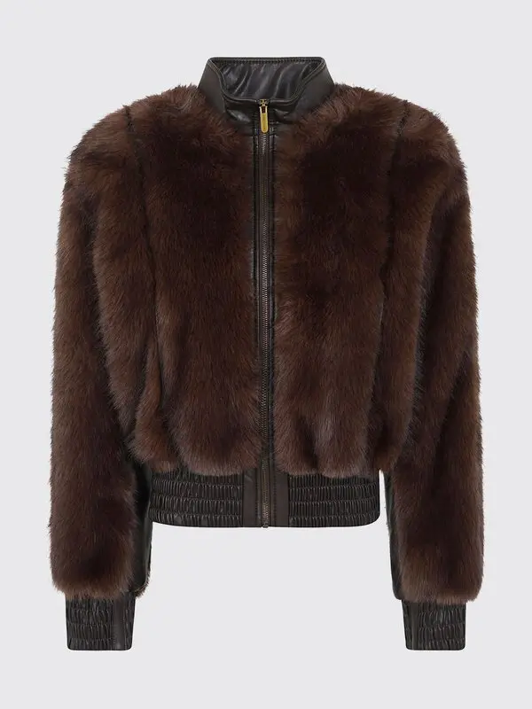 Zimmermann High Neck Jacket In Faux Fur With Zip Closure And Slit Pockets