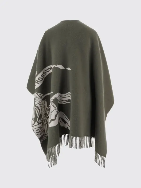 Burberry Asymmetric Wool And Cashmere Cape With Fringes And Logo