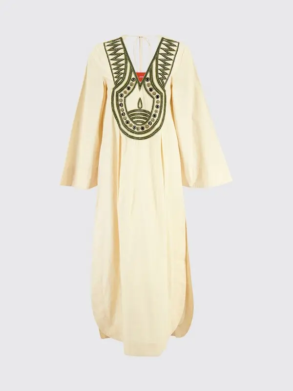 La DoubleJ Twin Flame Embroidered Cotton Midi Tunic With Kimono Sleeves