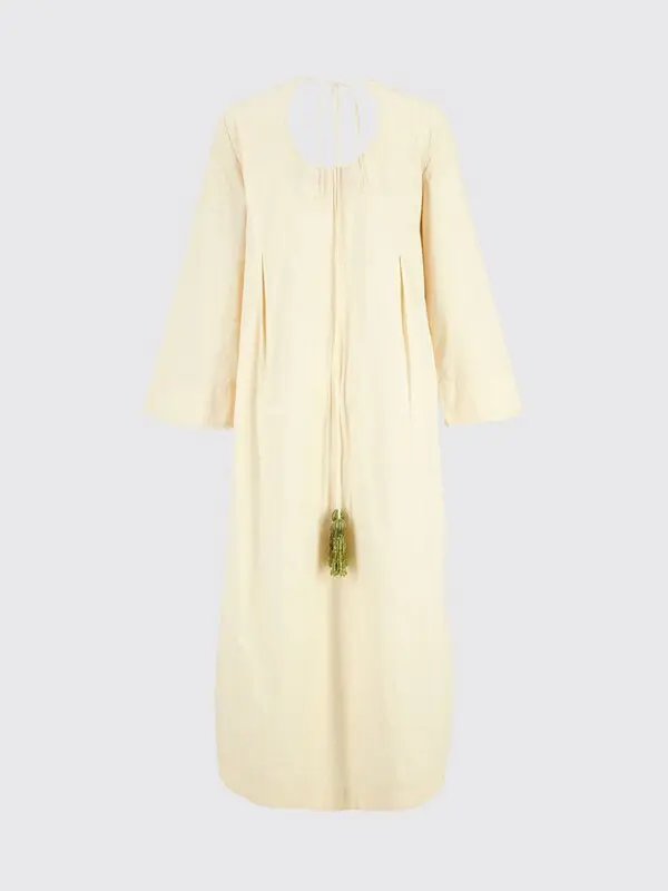 La DoubleJ Twin Flame Embroidered Cotton Midi Tunic With Kimono Sleeves