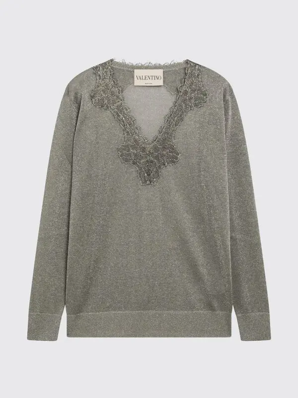 Valentino Garavani Lurex And Viscose Blend Jumper With Lace Inserts - Gold