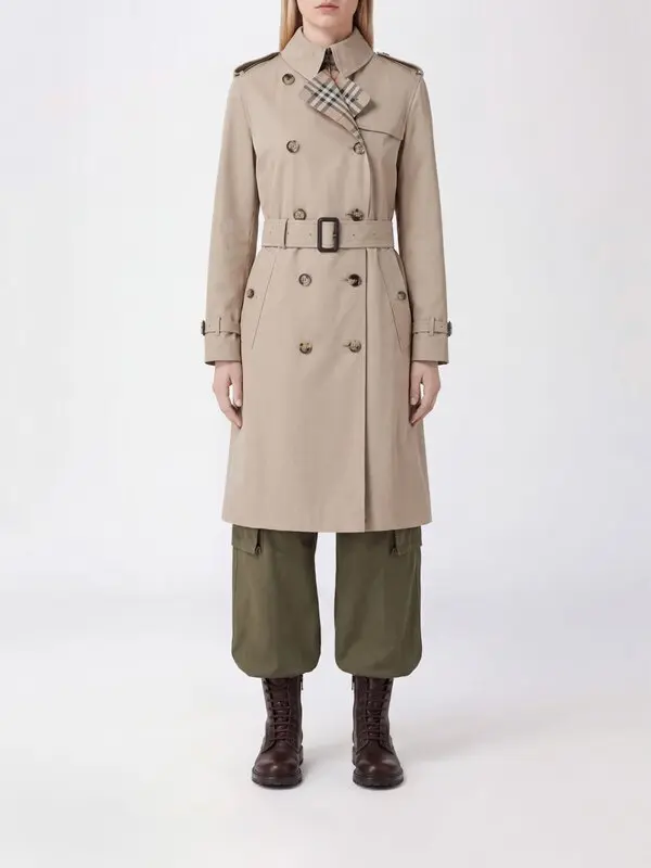 Burberry Long Double-breasted Cotton Trench Coat With Check Lining