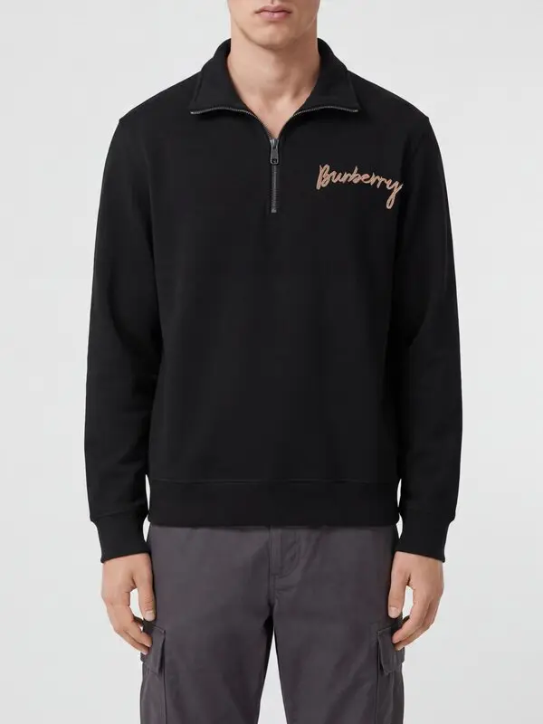 Burberry Zip-neck Cotton Turtleneck Jumper With Contrasting Logo