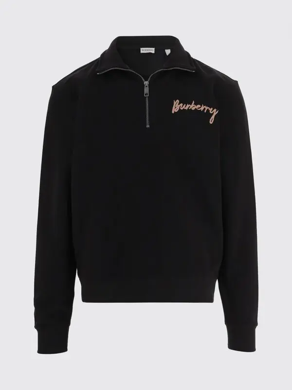 Burberry Zip-neck Cotton Turtleneck Jumper With Contrasting Logo
