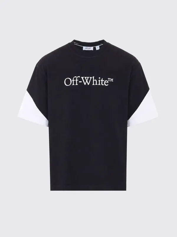 Off-White Cotton T-shirt With Contrast Logo And Dropped Shoulders