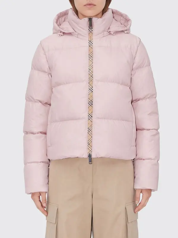 Burberry Short Quilted Nylon Puffer Jacket With Removable Hood