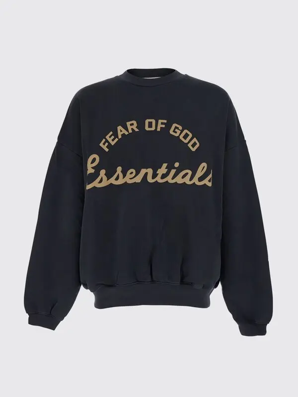 Fear Of God Crewneck Cotton Jumper With Logo And Dropped Shoulders - Black