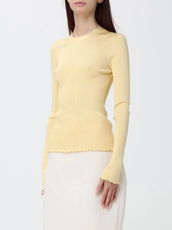 Alaïa Slim Fit Ribbed Silk Crewneck Jumper With Long Sleeves - Yellow