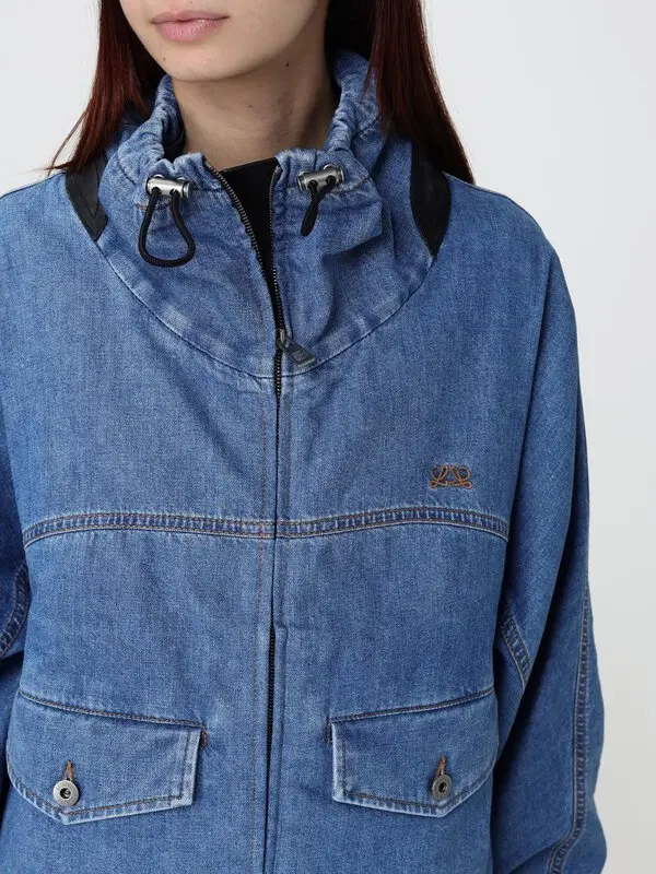 Loewe Short Cotton Denim Jacket With High Neck And Zip Closure