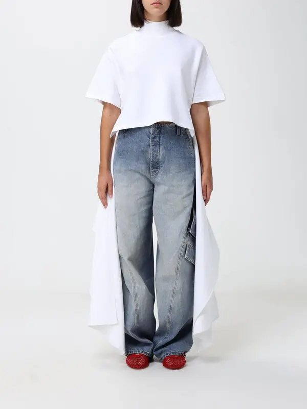 Alaïa Short-sleeved Cotton Jersey Top With Mock Neck And Asymmetric Hem