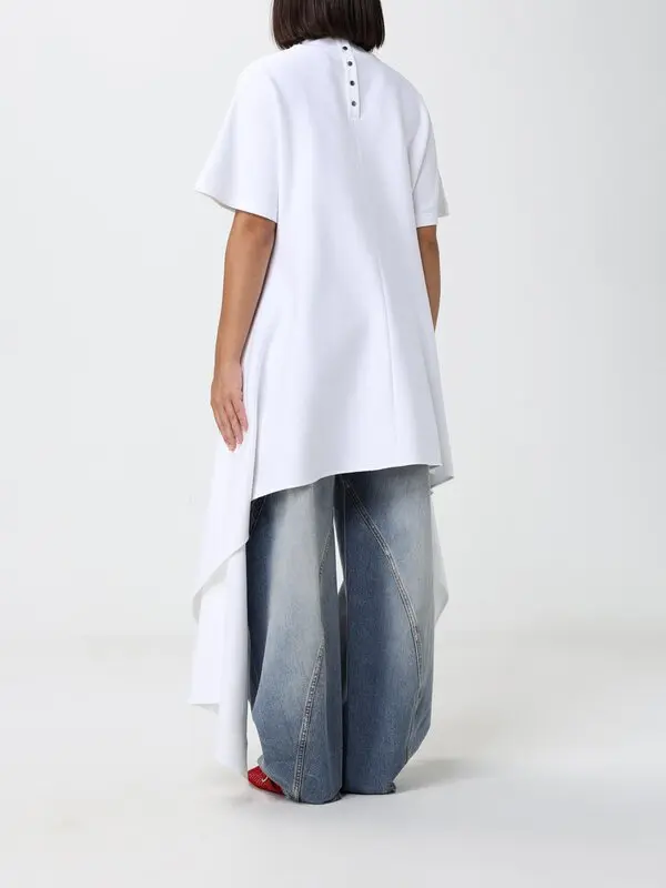 Alaïa Short-sleeved Cotton Jersey Top With Mock Neck And Asymmetric Hem