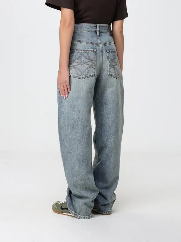Loewe High-waisted Wide-leg Jeans In Cotton Denim With Monogram