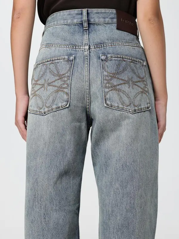 Loewe High-waisted Wide-leg Jeans In Cotton Denim With Monogram