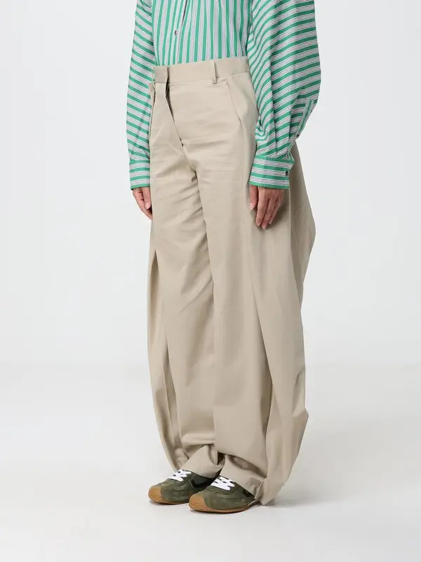 Loewe High-waisted Draped Wide-leg Trousers In Silk And Cotton - Beige