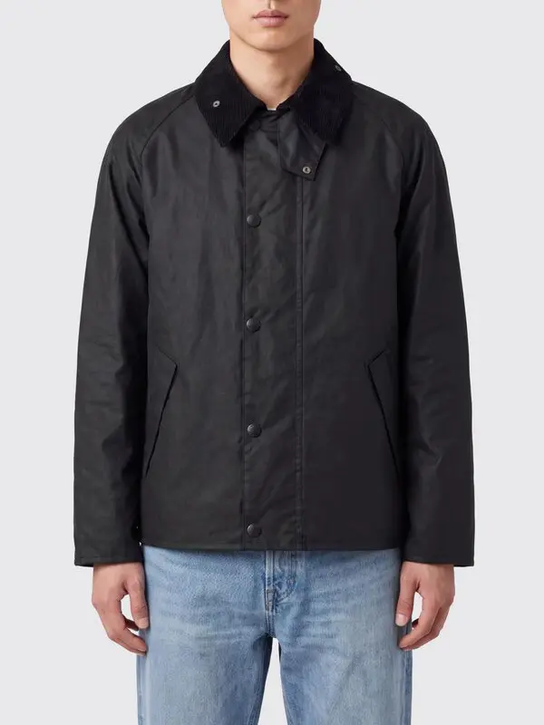 Barbour Transport Short Waxed Cotton Jacket With Corduroy Collar - Black