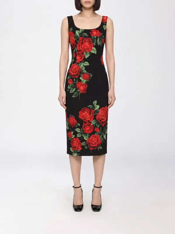 Dolce & Gabbana Floral Silk Off-the-shoulder Midi Sheath Dress - Black