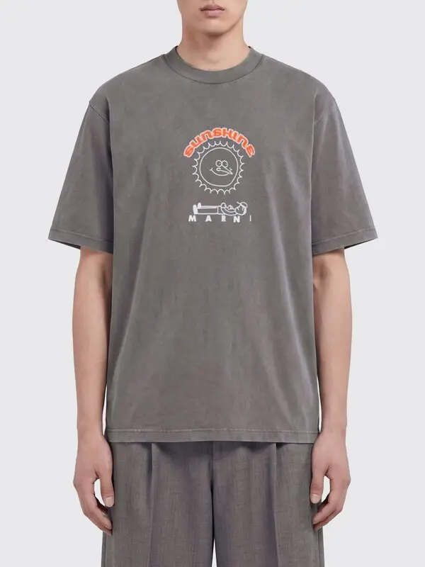 Marni Cotton Crew-neck T-shirt With Contrast Logo And Dropped Shoulders - Black