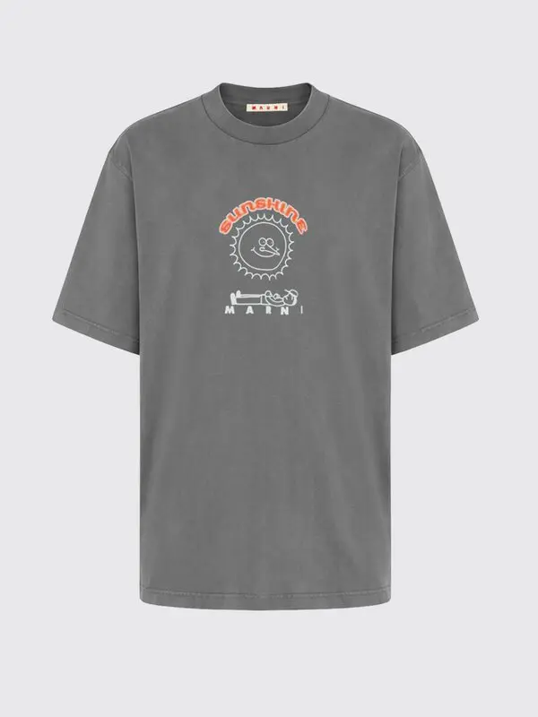 Marni Cotton Crew-neck T-shirt With Contrast Logo And Dropped Shoulders - Black