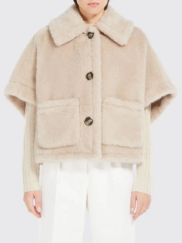Max Mara Alpaca And Wool Teddy Jacket On Silk Base With Kimono Sleeves - Beige
