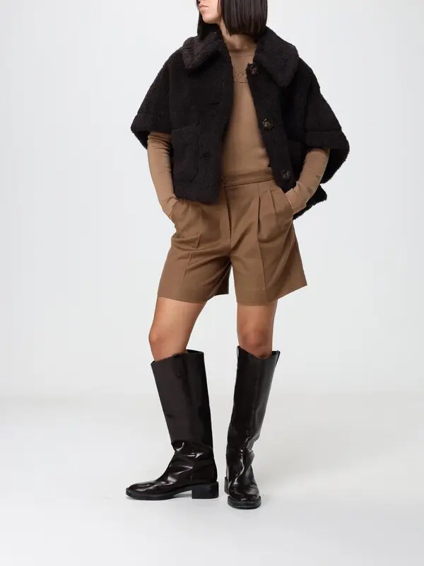 Max Mara Alpaca And Wool Teddy Jacket On Silk Base With Kimono Sleeves - Brown