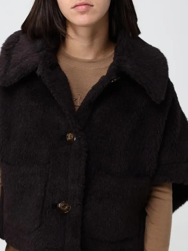 Max Mara Alpaca And Wool Teddy Jacket On Silk Base With Kimono Sleeves - Brown