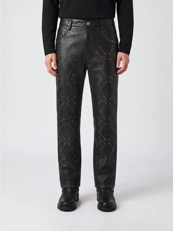 Marni Straight-fit Sheepskin Leather Trousers With Diamond Embroidery And Studs