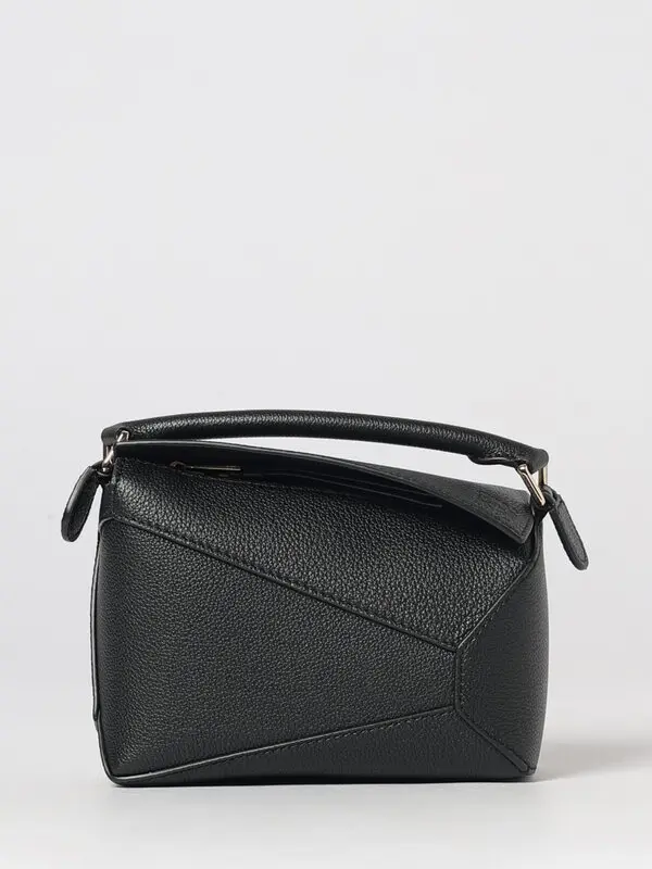 Loewe Puzzle Mini Handbag In Grained Calfskin With Shoulder Strap - Black
