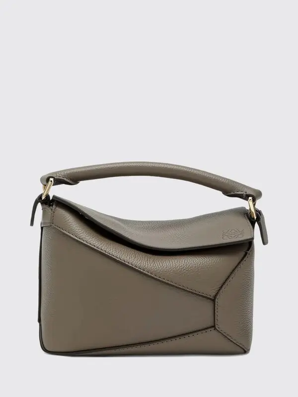 Loewe Puzzle Mini Handbag In Grained Calfskin With Shoulder Strap - Grey