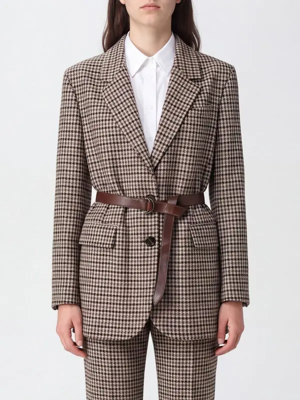 Brunello Cucinelli Single-breasted Houndstooth Wool-blend Blazer With Belt
