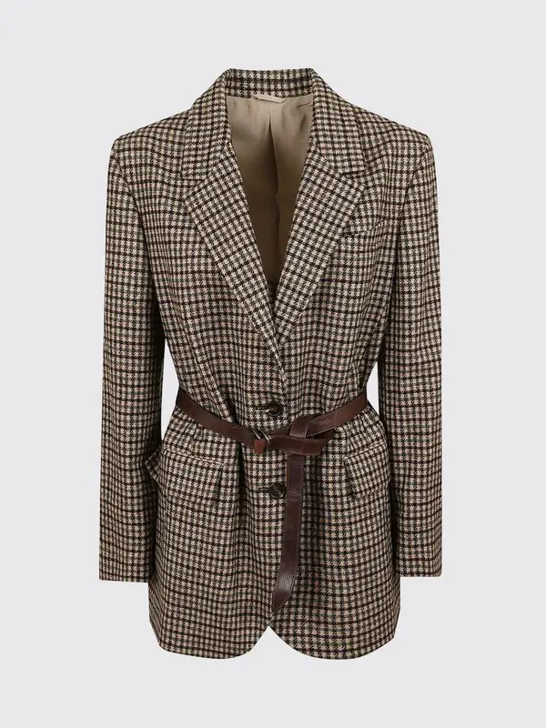 Brunello Cucinelli Single-breasted Houndstooth Wool-blend Blazer With Belt
