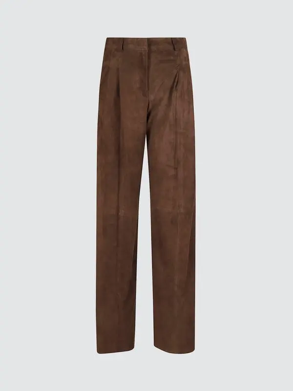 ARMA High-waisted Pleated Straight Suede Lambskin Trousers